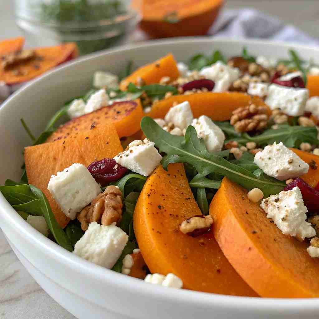 Butternut Squash Feta Salad - Roasted Squash and Greens