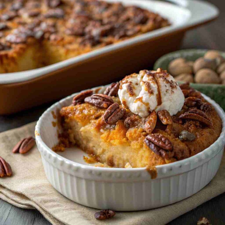 Southern Maple Sweet Potato Casserole - Pecan Crunch Topping