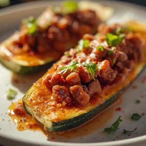 Easy Ground Beef Zucchini Boats